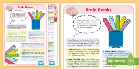 Brain Break Activities Display and Tokens