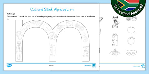 Preschool: Alphabet Cut and Stick Activity Sheet -e