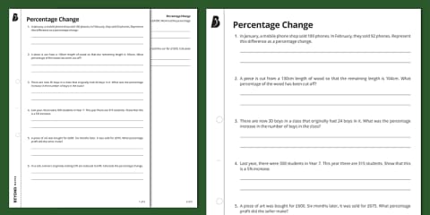 Percentage Increase and Decrease - Walkthrough Worksheet