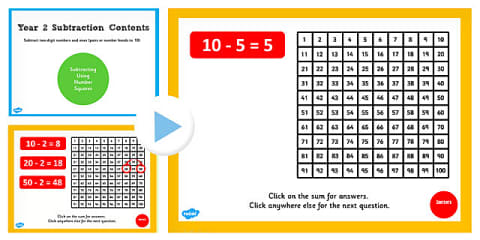 Year 2 Subtract Two-Digit Numbers and Tens Using Base 10 Display Poster