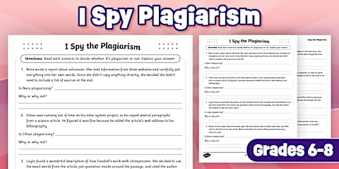 Avoiding Plagiarism Worksheet for 6th-8th Grade