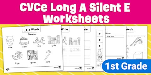 First Grade Magic E: Long A Words Cut and Paste Worksheet