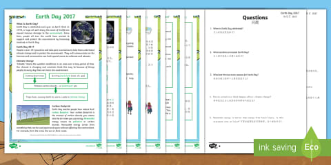 KS1 Earth Day Word Cards - English/Mandarin Chinese