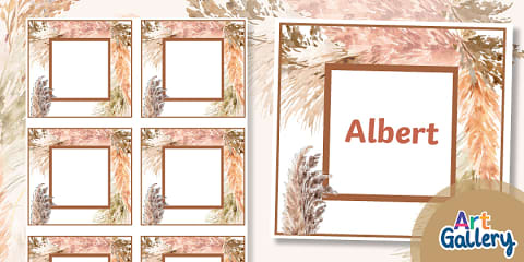 Boho Neutral Editable Circle Name Labels