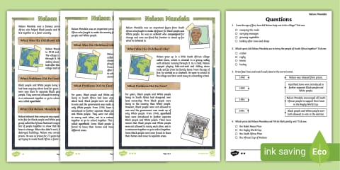 KS1 Nelson Mandela Reading Comprehension Activity