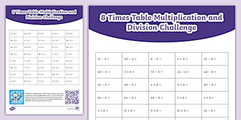 5 Times Table Multiplication and Division Challenge Activity Sheet