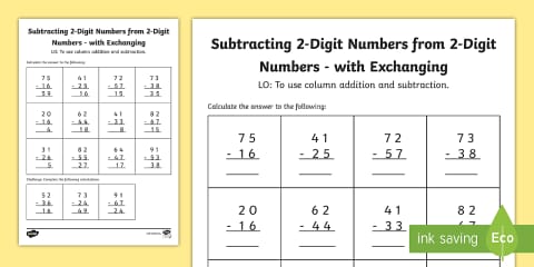 Column Subtraction - No Exchanging (Ages 7 - 8)
