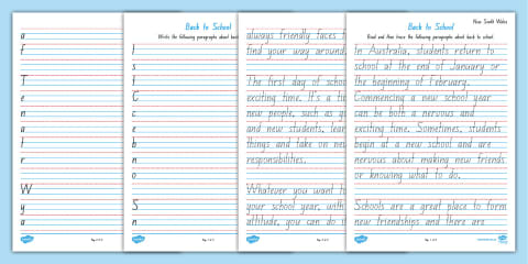Back to School Year 2 Handwriting Practice Worksheets
