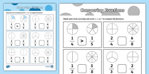Comparing Fractions Differentiated Worksheet for 3rd-5th Grade