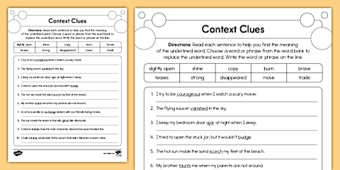 Third Grade Using Context Clues to Determine Unknown Words Worksheet I ...