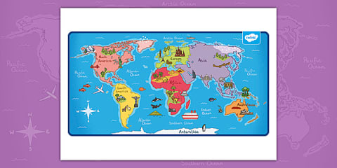 Labelled World Map Geography Poster - HASS - Twinkl