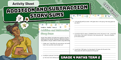 Grade 4 - Maths -Term 2 - Subtraction Story Sums - Activity Sheet (CAPS ...