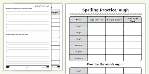 '-ough' Spelling Worksheet, Ough, Ough sounds, Ough words