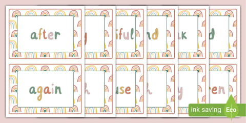 Year 1 Common Exception Words On Muted Rainbow Themed Display Posters