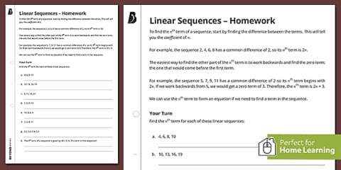 Finding the nth term of a Linear Sequence Walkthrough Worksheet