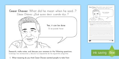Third Grade Cesar Chavez Reading Comprehension Worksheet