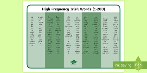 High Frequency Irish Words (81-120) Teacher Checklist Gaeilge