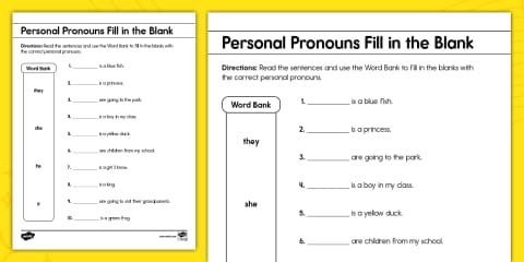 Subject Pronouns Worksheet for ELL