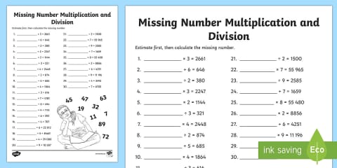 Missing Number Division Worksheet