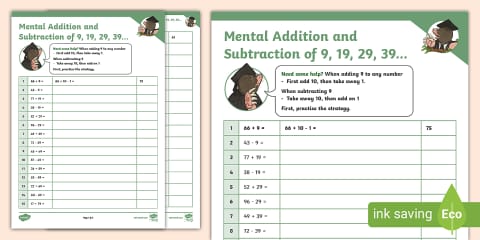 Adding 9 Activity Sheet