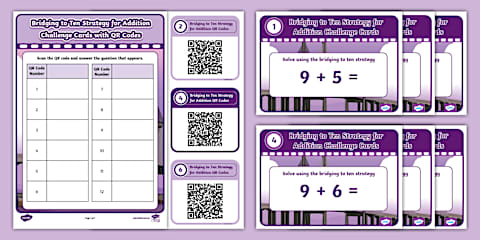 Bridging to Ten Strategy for Addition Challenge Cards with QR Codes