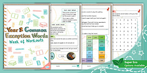 Year 2 Common Exception Words Practice Worksheet Pack