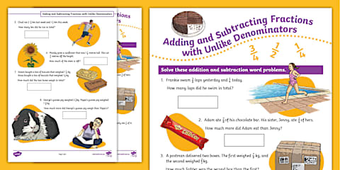 Adding and Subtracting Fractions Word Problems Worksheet