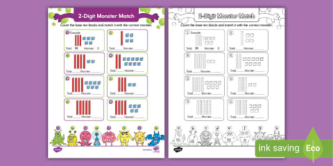 Monster Math Place Value to 100s Worksheet