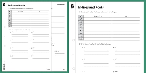 Year 7 - Year 10 Maths Laws of Indices Worksheet - Beyond