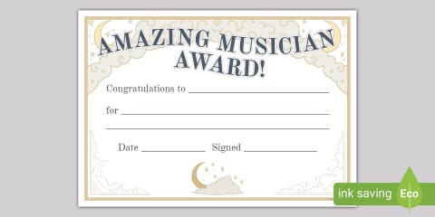 Bee-Themed Marvellous Music Certificate