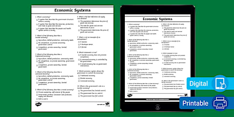 Economic Systems Scenarios Analysis Worksheet for 6th-8th Grade