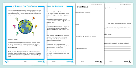 All About the Seven Continents Reading Comprehension (Ages 5 - 7)