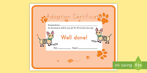 Class Pet Adoption Certificate