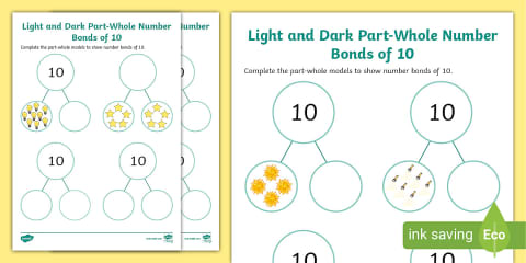 Halloween-Themed Part-Whole Number Bonds of 10 Worksheet