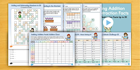 Adding and Subtracting Numbers to 20 Crossword Puzzle