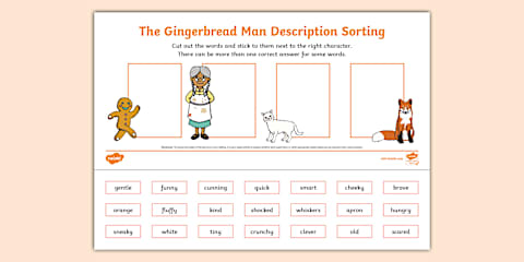 Label the Gingerbread Cut and Paste Worksheet for PreK-K