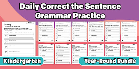 Kindergarten February Daily Correct the Sentence Grammar Practice