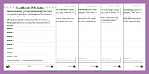Paraphrasing Practice Worksheet
