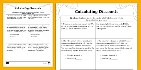 Fifth Grade Shop the Sale! Calculating Percent Discounts Math Word Problems