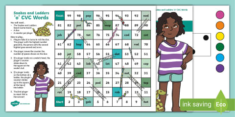 Snakes and Ladders 'a' CVC Words Board Game