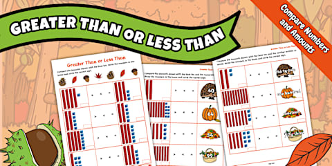 Dinosaur Themed Greater Than Less Than Number Comparison Worksheets