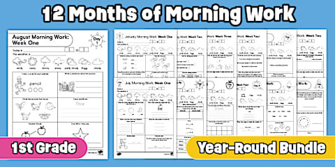 Kindergarten 12 Months of Morning Work Bundle