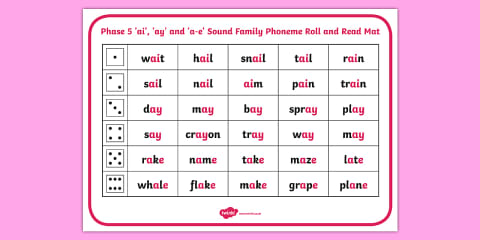 'ai' Sound Spelling List Cards