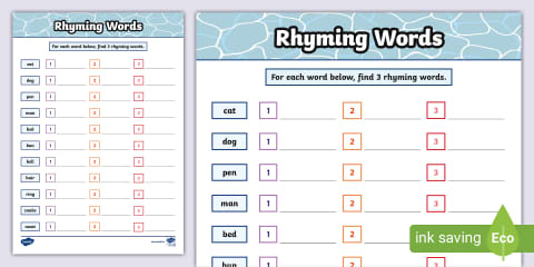 Grade 3 Phonics: Rhyming Words Differentiated Worksheets