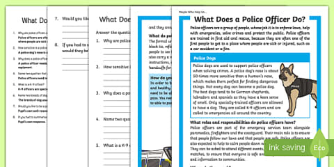 What Does A Police Officer Do? KS1 Reading Comprehension