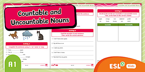 ESL Countable and Uncountable Nouns Lesson Plan [Kids, A1]
