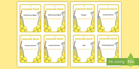 Lemonade Stand Dramatic Play Labels