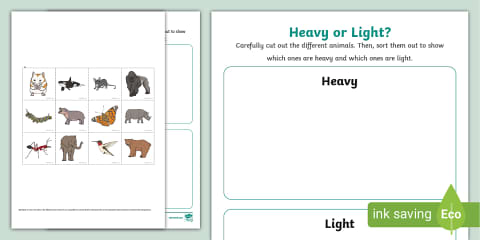 Heavy or Light? Cut and Paste Sorting Activity