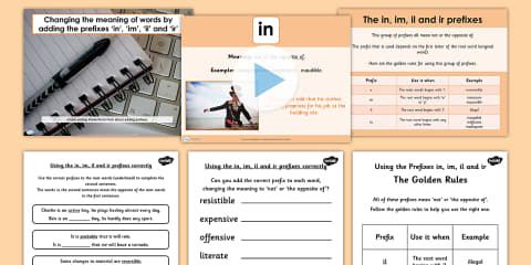 Prefixes: in- im- ir- il- KS2 Spelling Practice Booklet