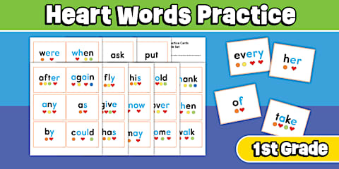 Pre-Primer Heart Words Practice Cards